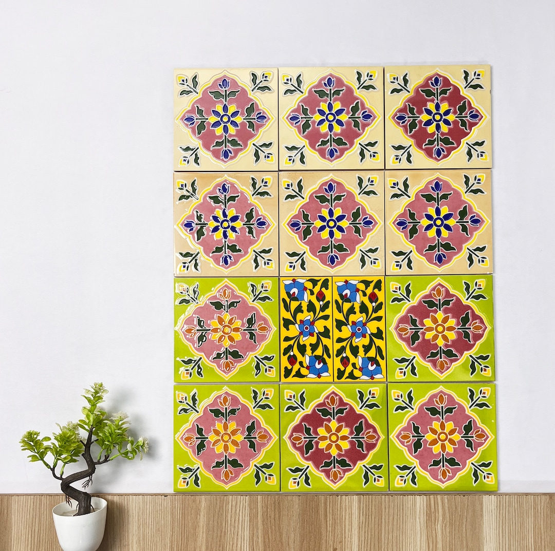 Elegant Decorative Ceramic Tiles, Hand-painted Flower Design, Indian ...