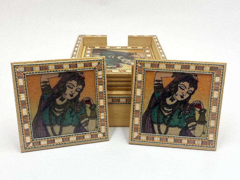Rajasthani Printed Wooden Coasters, Set of 4, Traditional Indian Decor ...