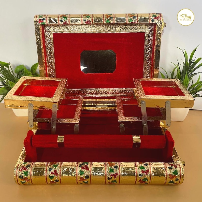 Hand Painted Peacock Jewelry Box With Red Velvet Indian Trinket Storage ...