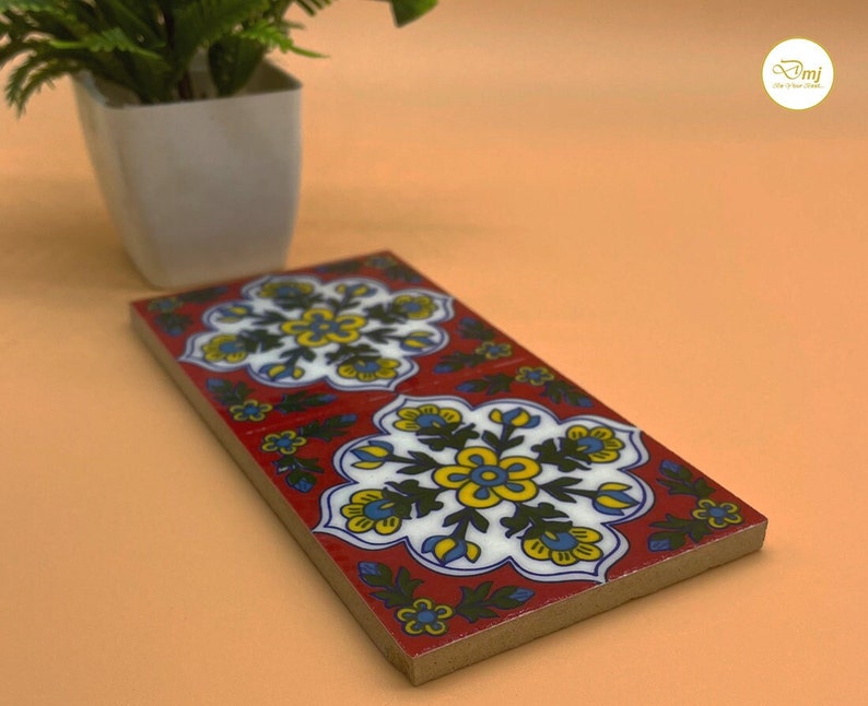 Hand-painted Ceramic Floral Tile Set | Boho Wall Art, Indian Decor - Etsy