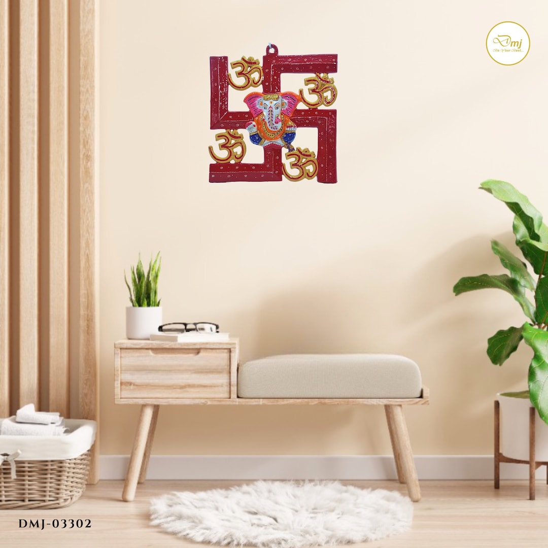 Decorative Multicolor Hand Painted Swastik Ganesha Wall Hanging ...