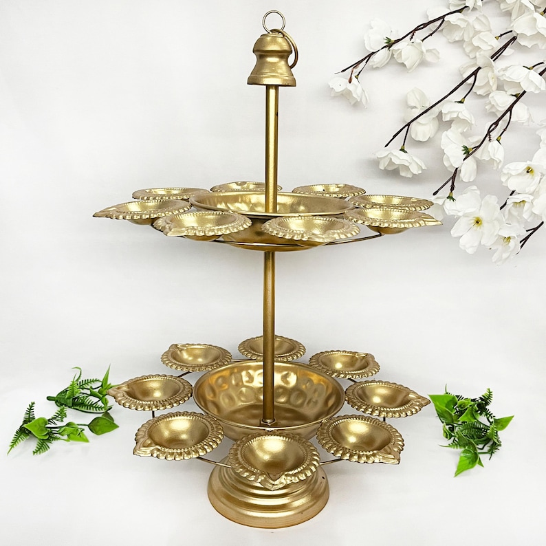 Handcrafted Metal Multi-tier Diya Stand | Pooja Lamp, Indian Decor - Etsy