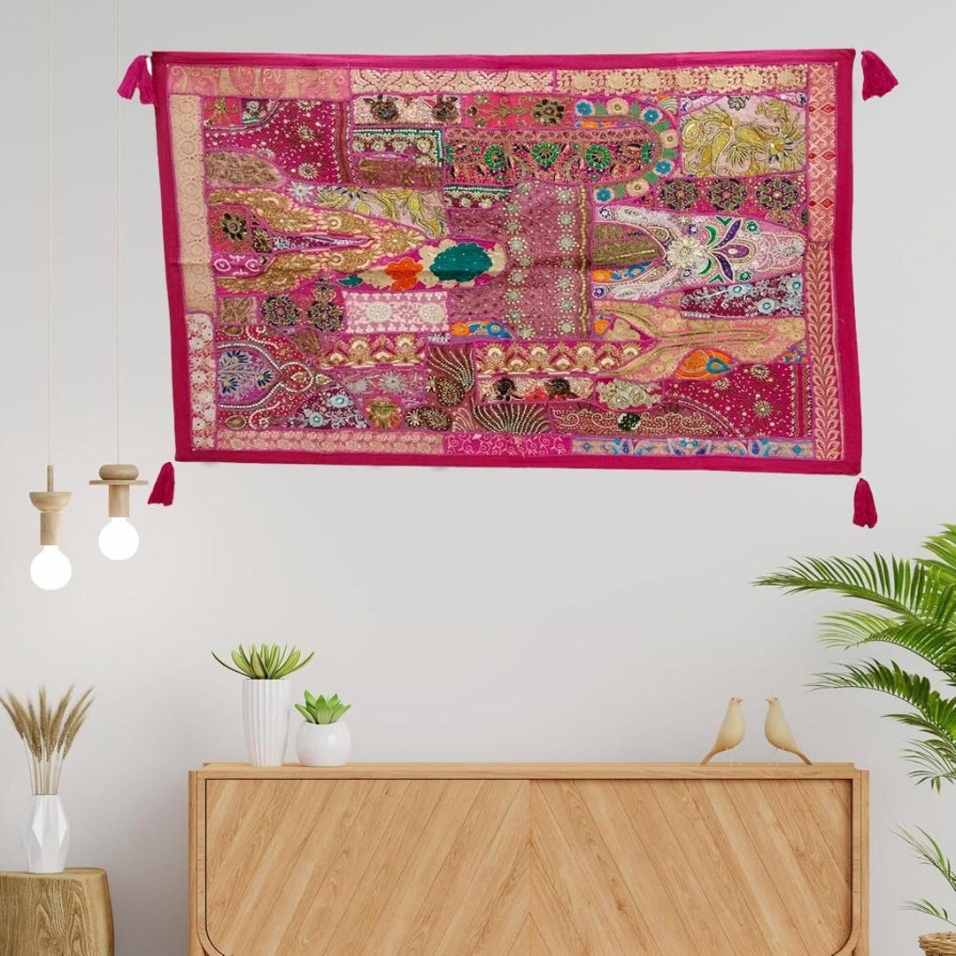Handmade Patchwork Textile Wall Hanging Indian Fabric Tapestry ...