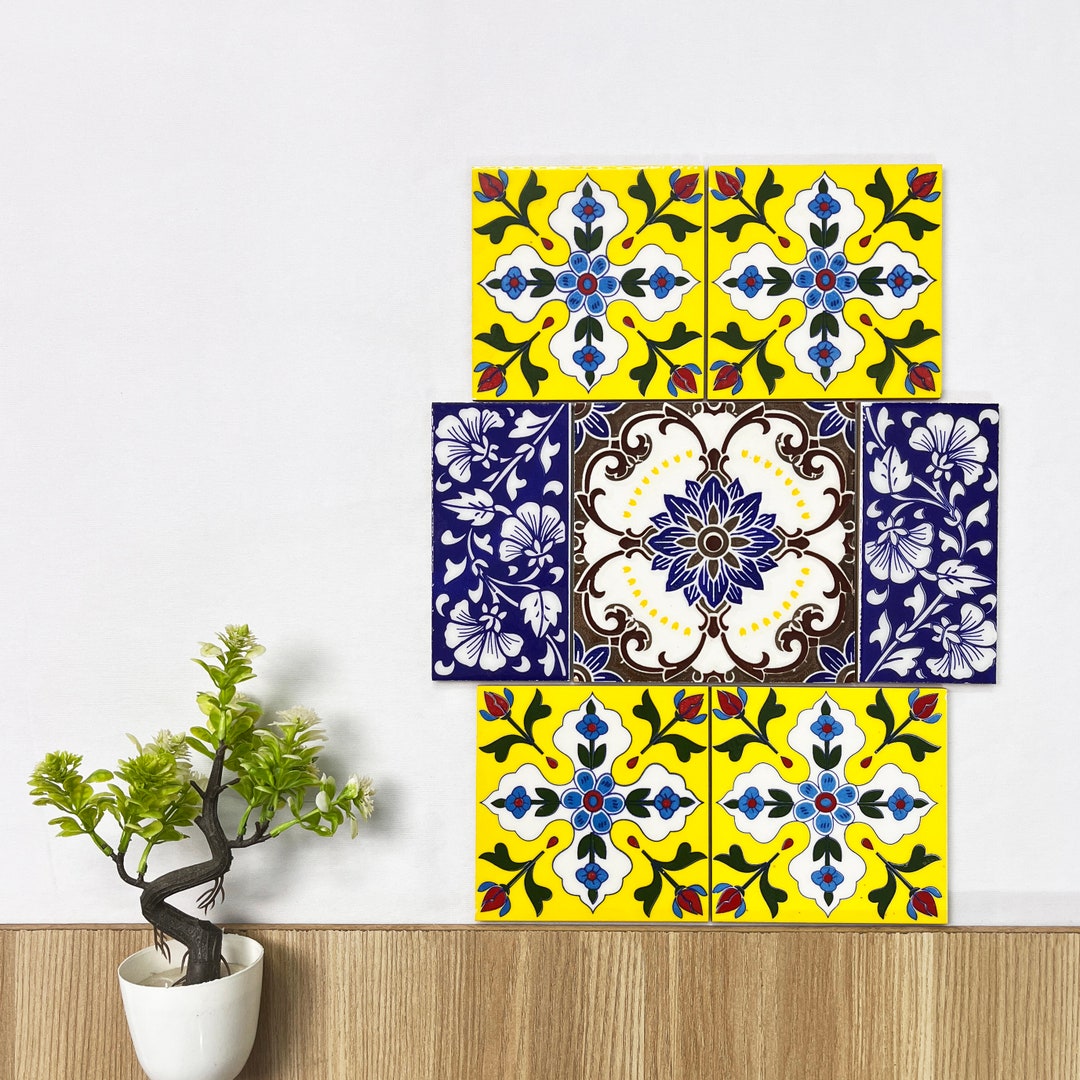 Elegant Decorative Ceramic Tiles, Hand-painted Flower Design, Indian ...