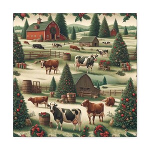 Christmas Farmhouse Cows Wrapping Paper Canvas Wall Art - High-quality ...
