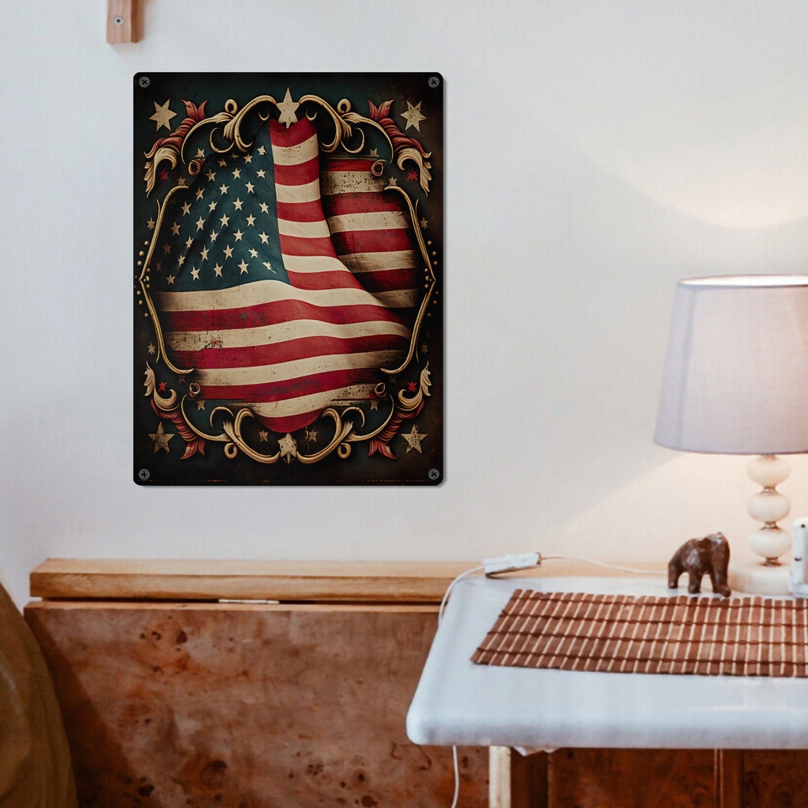 Vintage Patriotic American Flag Emblem Metal Tin Sign 16 X 12 Made in ...