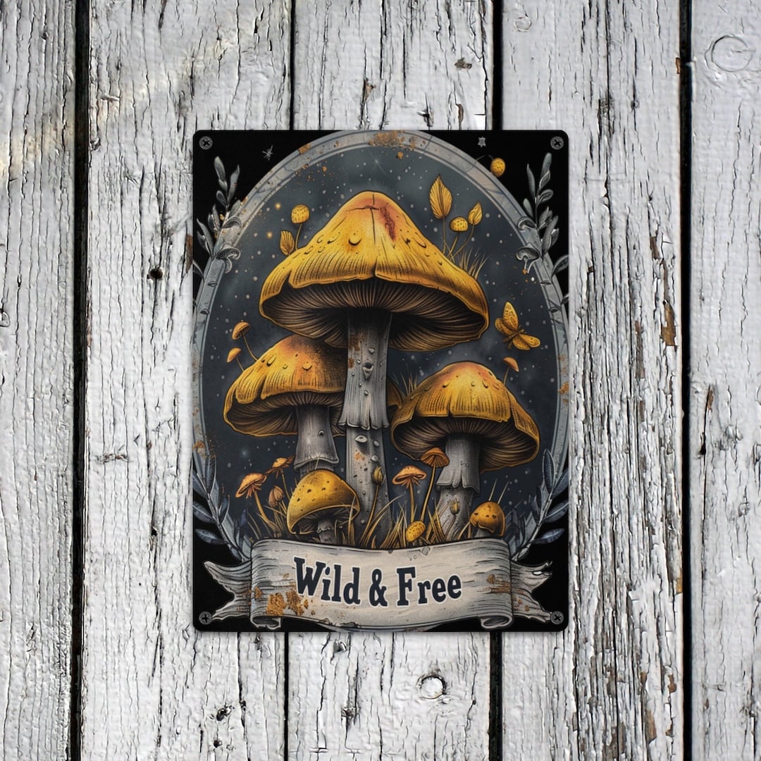 Wild & Free Mushroom Metal Sign 12” X 16” Home Decor Wall Art Print ...