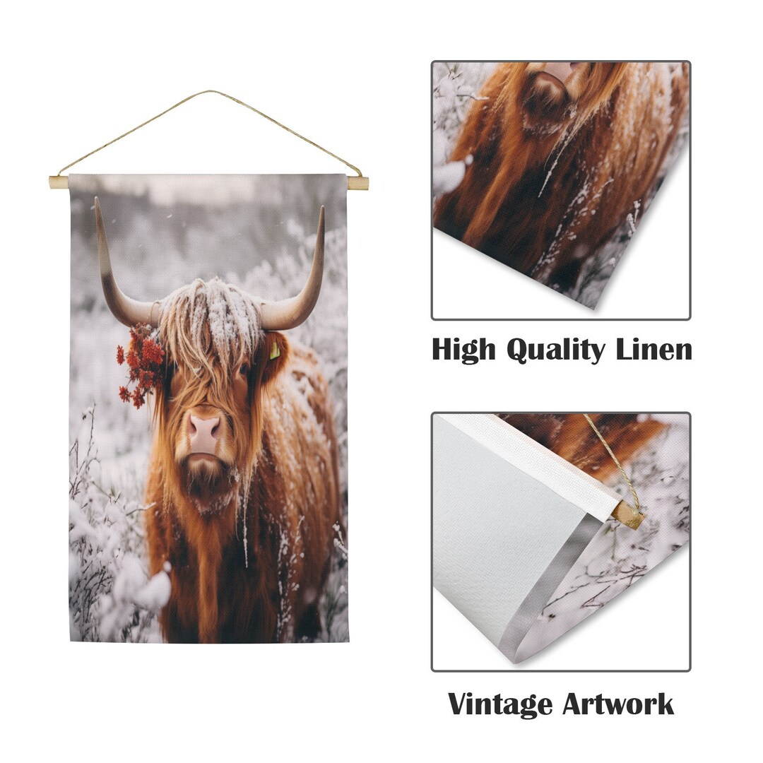 16x10 Highland Cow Linen Hanging Poster - Winter Theme - Etsy