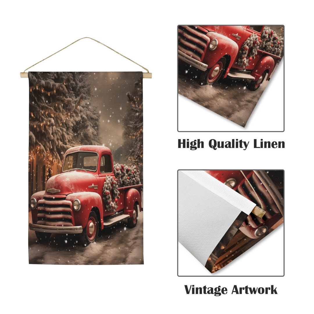 Vintage Christmas Truck Poster - Linen Hanging Art 16 X 10 - Etsy