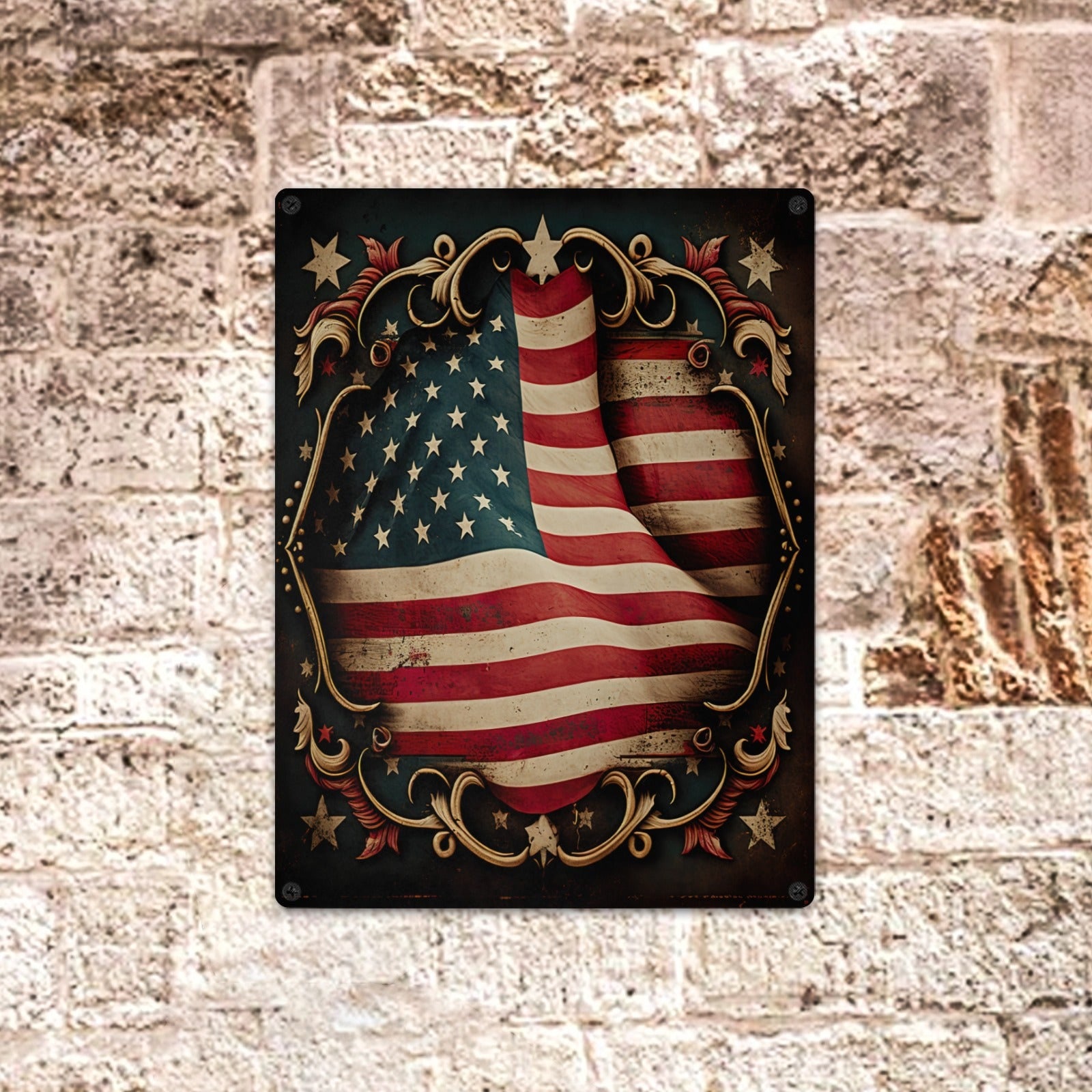 Vintage Patriotic American Flag Emblem Metal Tin Sign 16 X 12 Made in ...