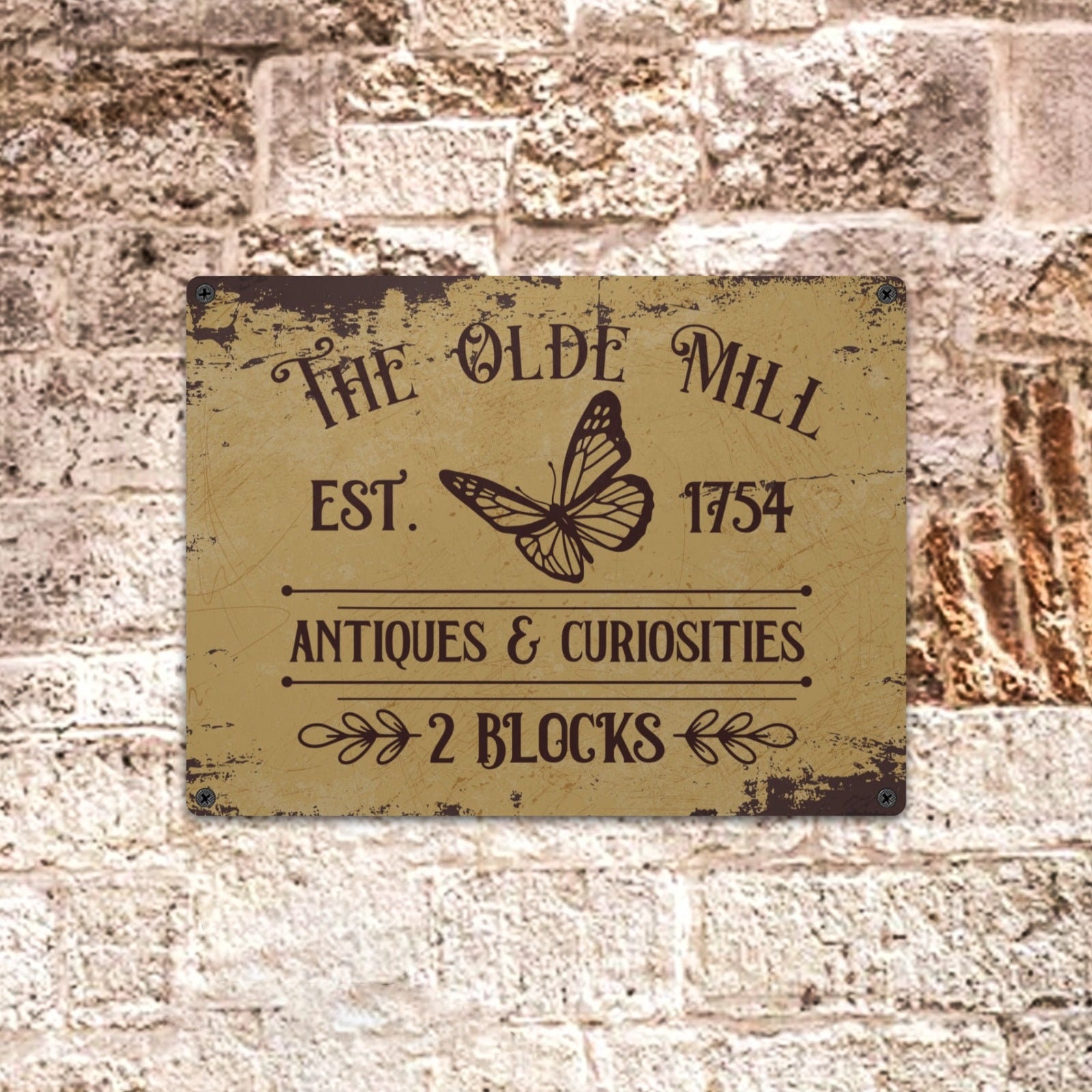 Vintage Style Indoor/outdoor Old Mill Antiques & Curiosities Metal Tin ...