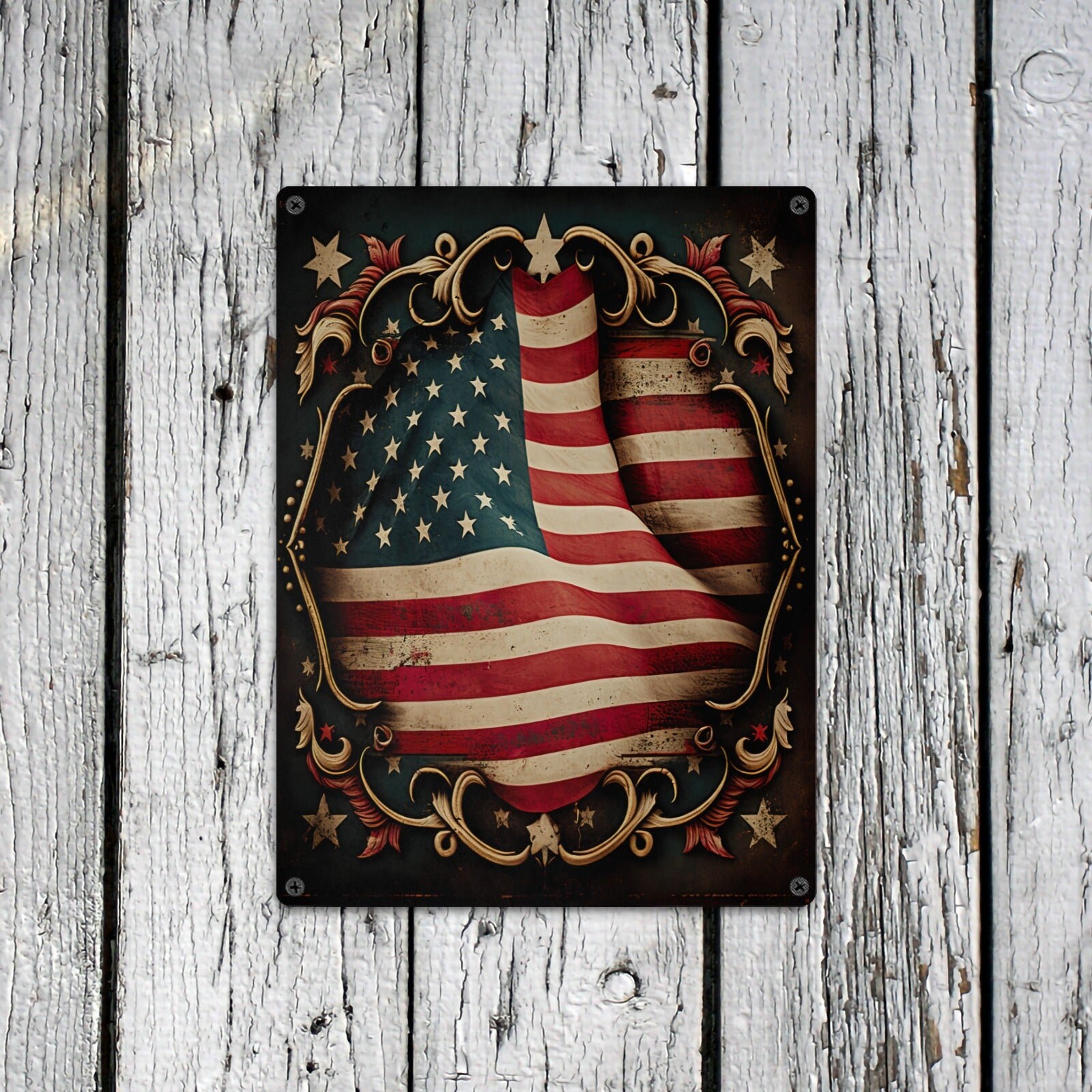 Vintage Patriotic American Flag Emblem Metal Tin Sign 16 X 12 Made in ...
