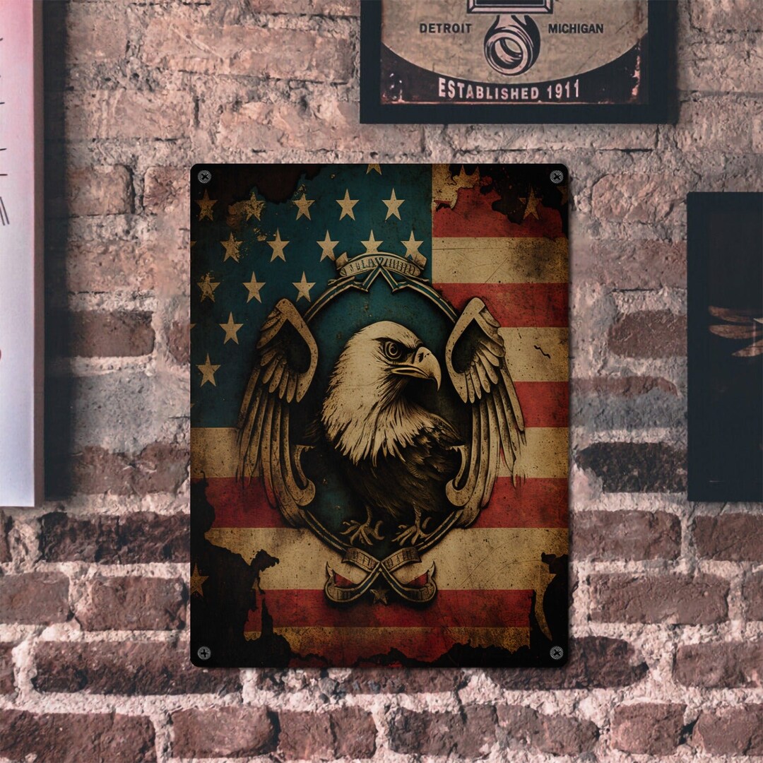 Vintage Patriotic Eagle Emblem With American Flag Metal Tin Sign 16 X ...