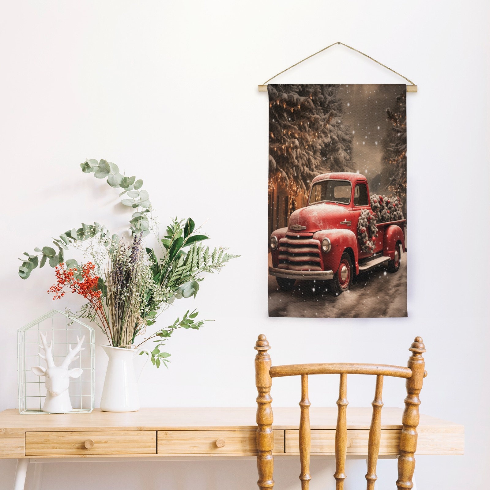 Vintage Christmas Truck Poster - Linen Hanging Art 16 X 10 - Etsy