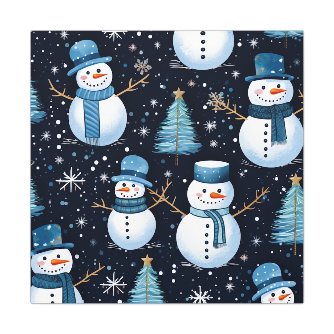 Christmas Snowman Wrapping Paper Canvas Wall Art - Festive Holiday Home ...