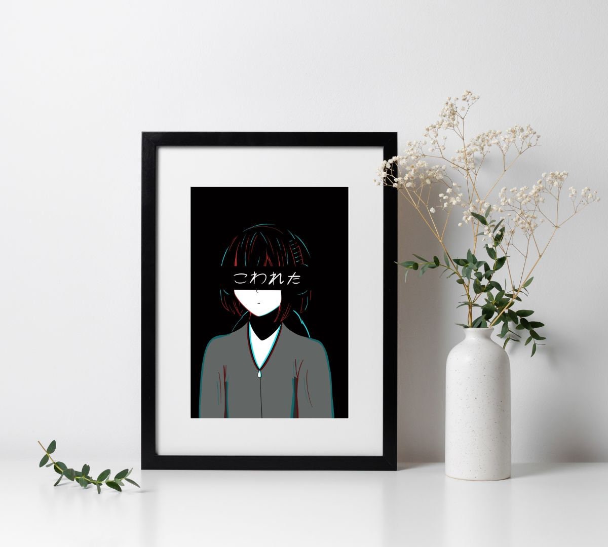 Sad Girl | Japanese | Black | Digital Art | Printable Wall Art ...