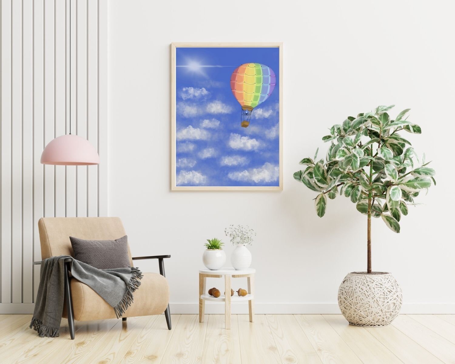 Rainbow Colored Hot Air Balloon With Clouds | Printable Digital Art - Etsy
