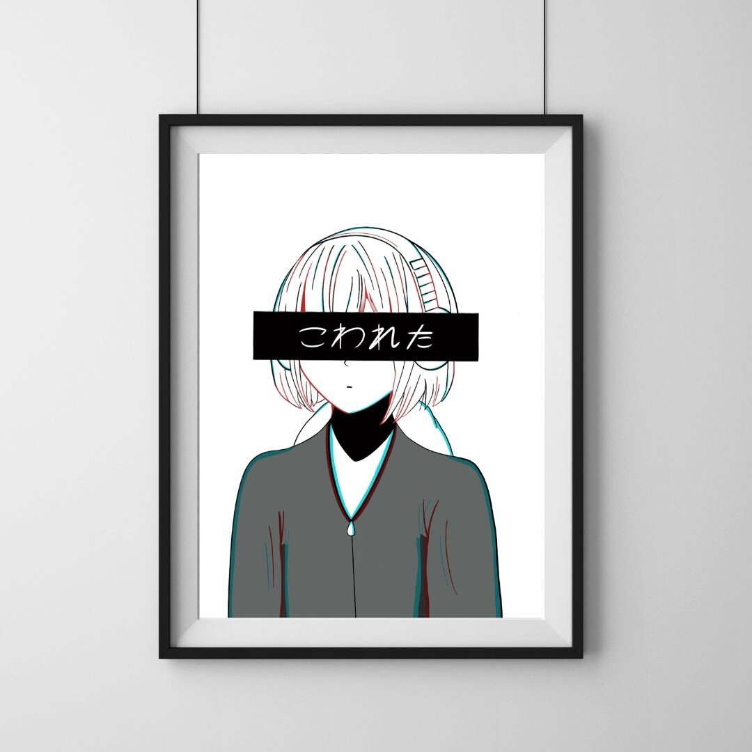 Sad Girl | Japanese | White | Digital Art | Printable Wall Art ...