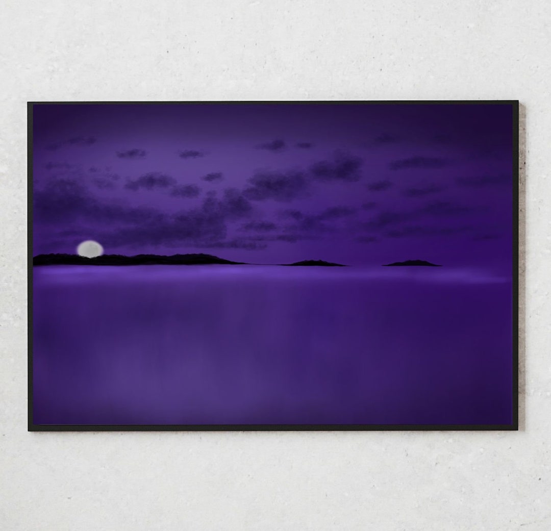 Dark Purple Ocean Moonlight Purple Clouds Landscape Romantic Night ...