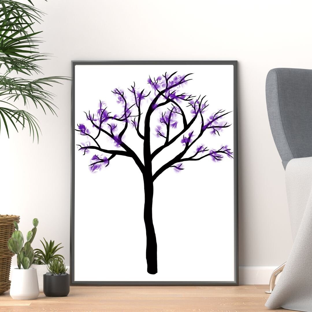 Purple Tree Digital Print | Spring Day | Printable Digital Art - Etsy