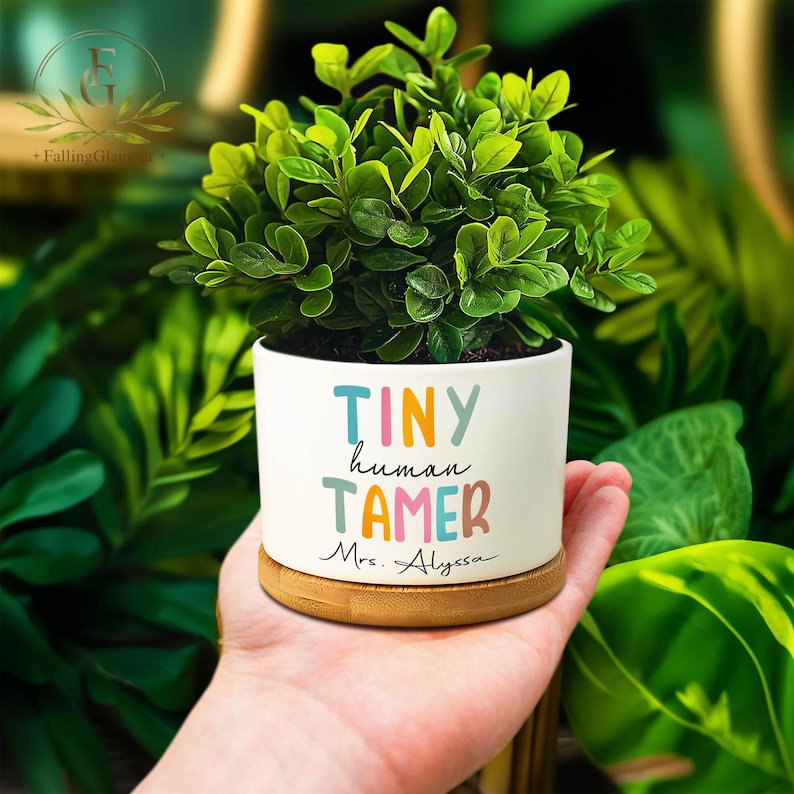 Custom Tiny Human Tamer Plant Pot, Handle Gift for Preschool Teacher ...