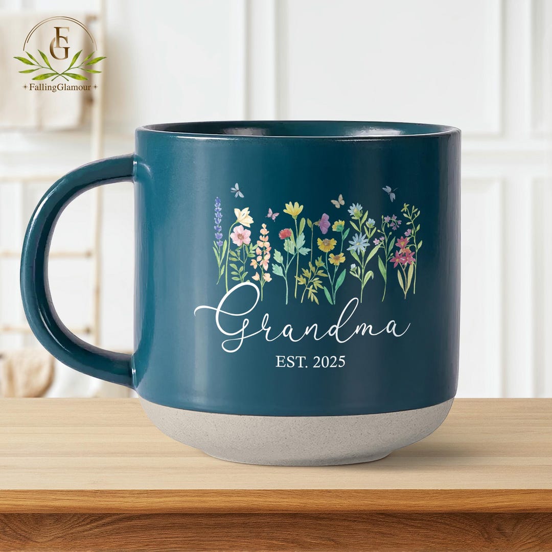 Custom Grandma Wildflowers Pottery Mug, Grandma Printed Ceramic Mug ...