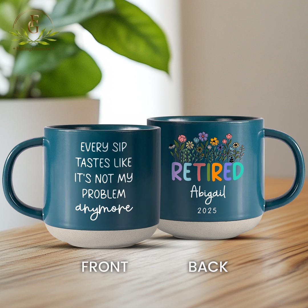 Personalized Retirement Printed Pottery Mug, Happy Retirement Cup ...