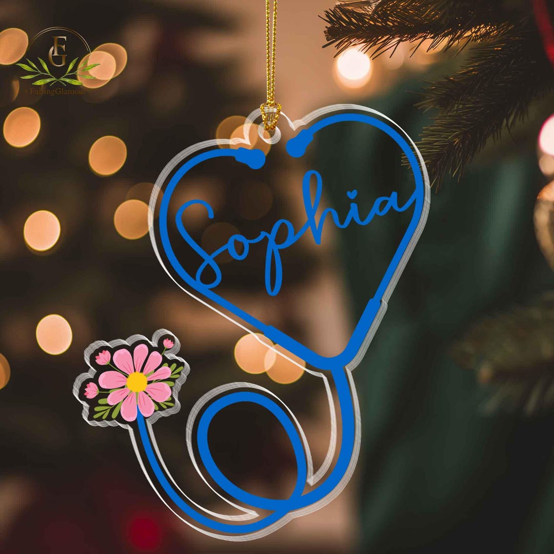 Stethoscope Ornament, Heart Shape Acrylic Xmas Tree Decor, Personalized ...