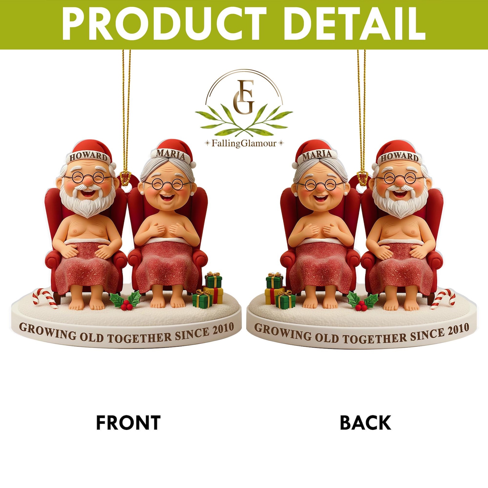Funny Couple Christmas Ornament, Custom Growing Old Together Since ...