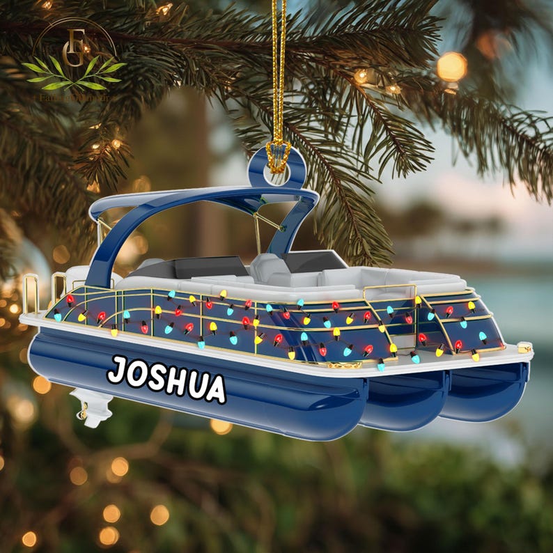 Custom Name Pontoon Boat Christmas Ornament, Boat 2D Flat Ornament ...