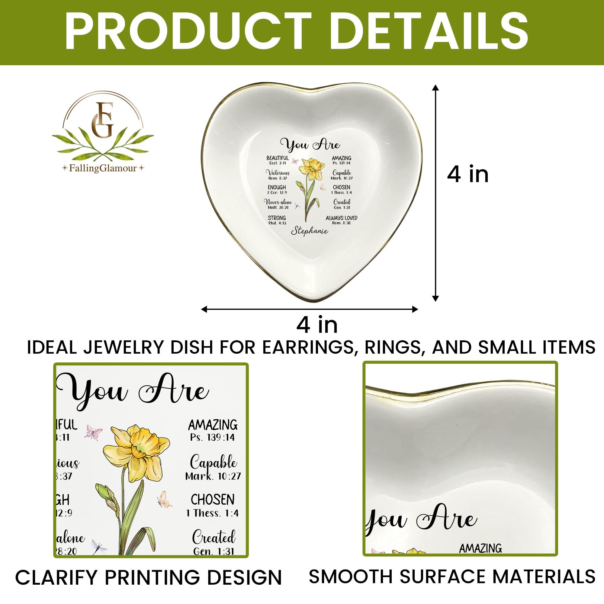 Personalized Bible Verse Jewelry Dish, Birth Flower Ring Dish, Faith ...