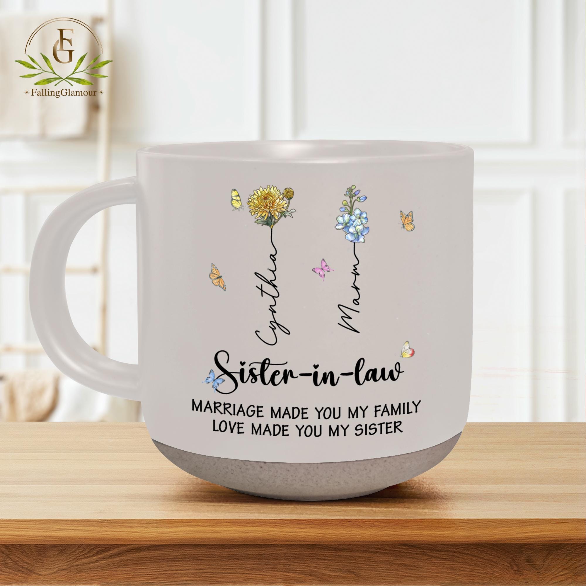 Custom Sister-in-law Birth Flower Pottery Mug, Sister in Law Coffee Mug ...