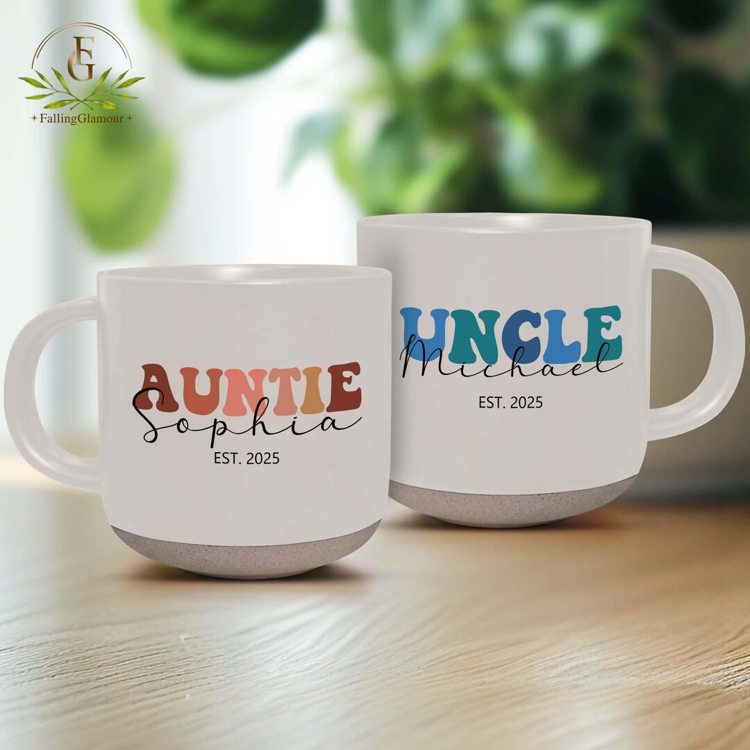 Personalized Pregnancy Reveal Printed Pottery Mug, Auntie and Uncle Mug ...