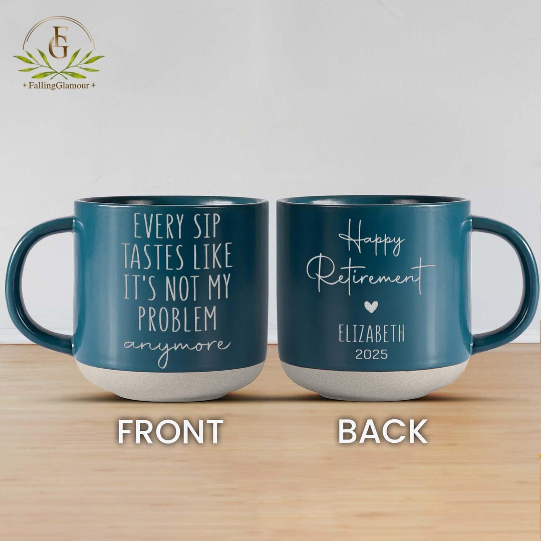 Personalized Retirement Engraved Pottery Mug, Happy Retirement Mug ...