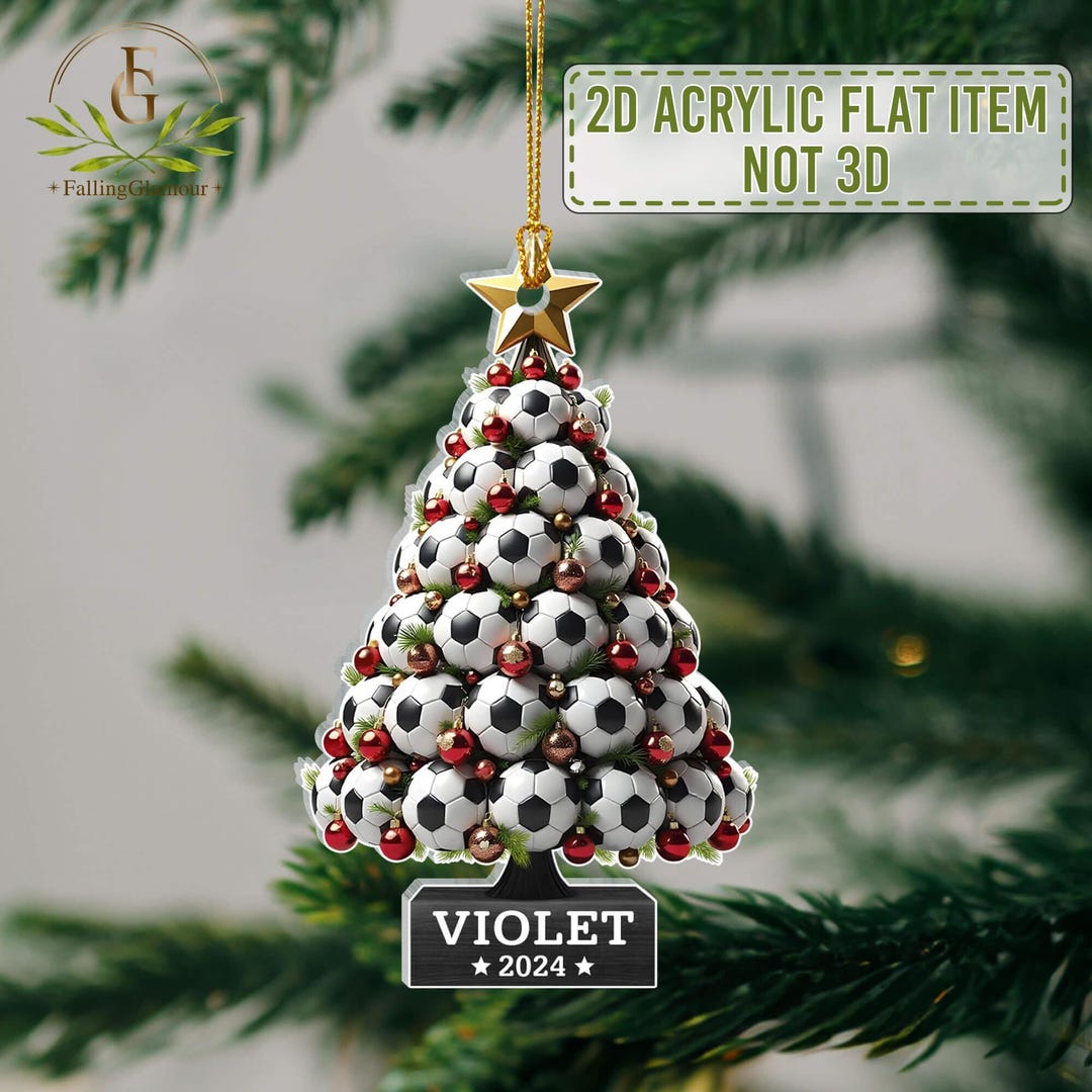 Personalized Soccer Acrylic Ornament, Soccer 2D Flat Christmas Ornament ...