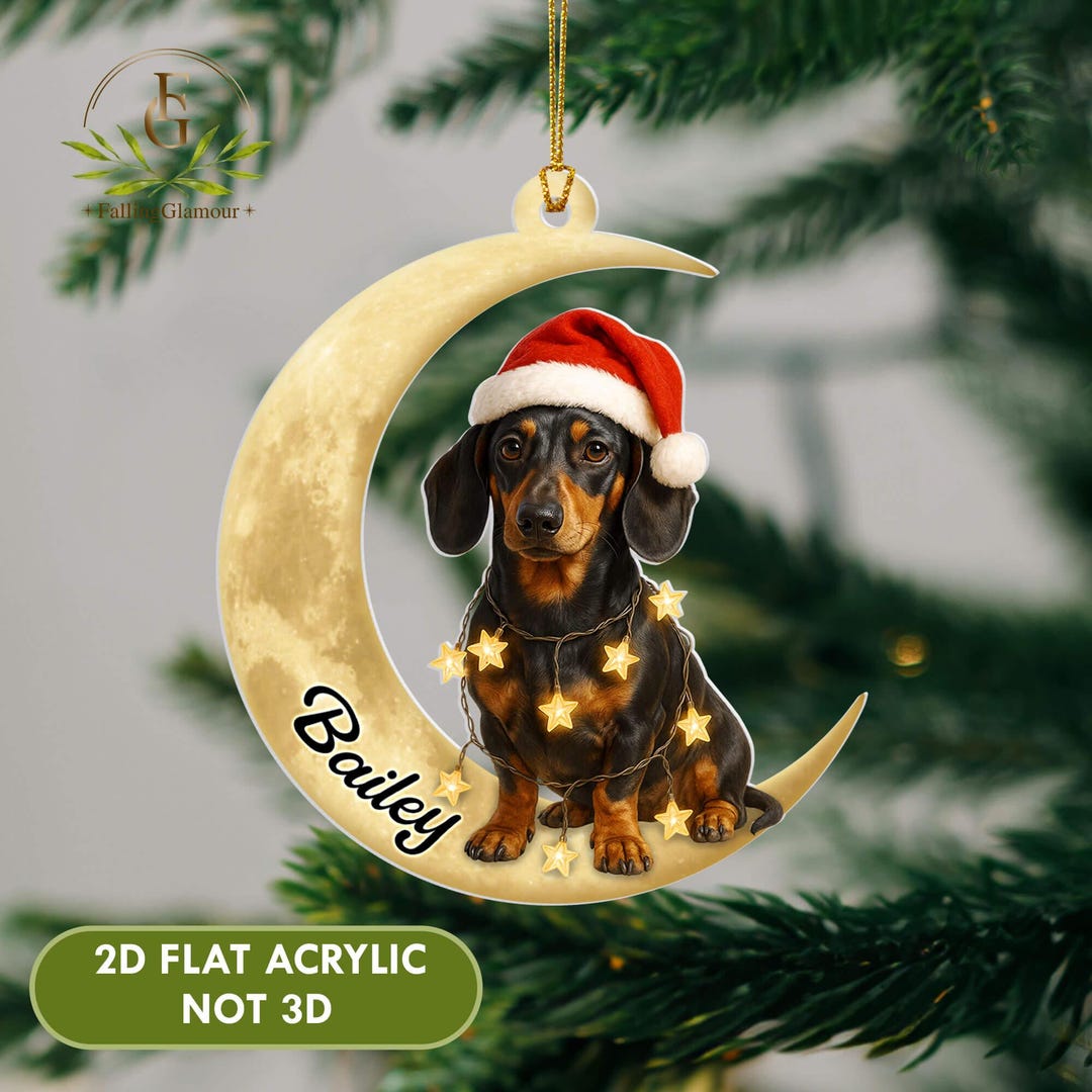 Dachshund on the Moon Acrylic Ornament, Dachshund Christmas Flat 2D ...
