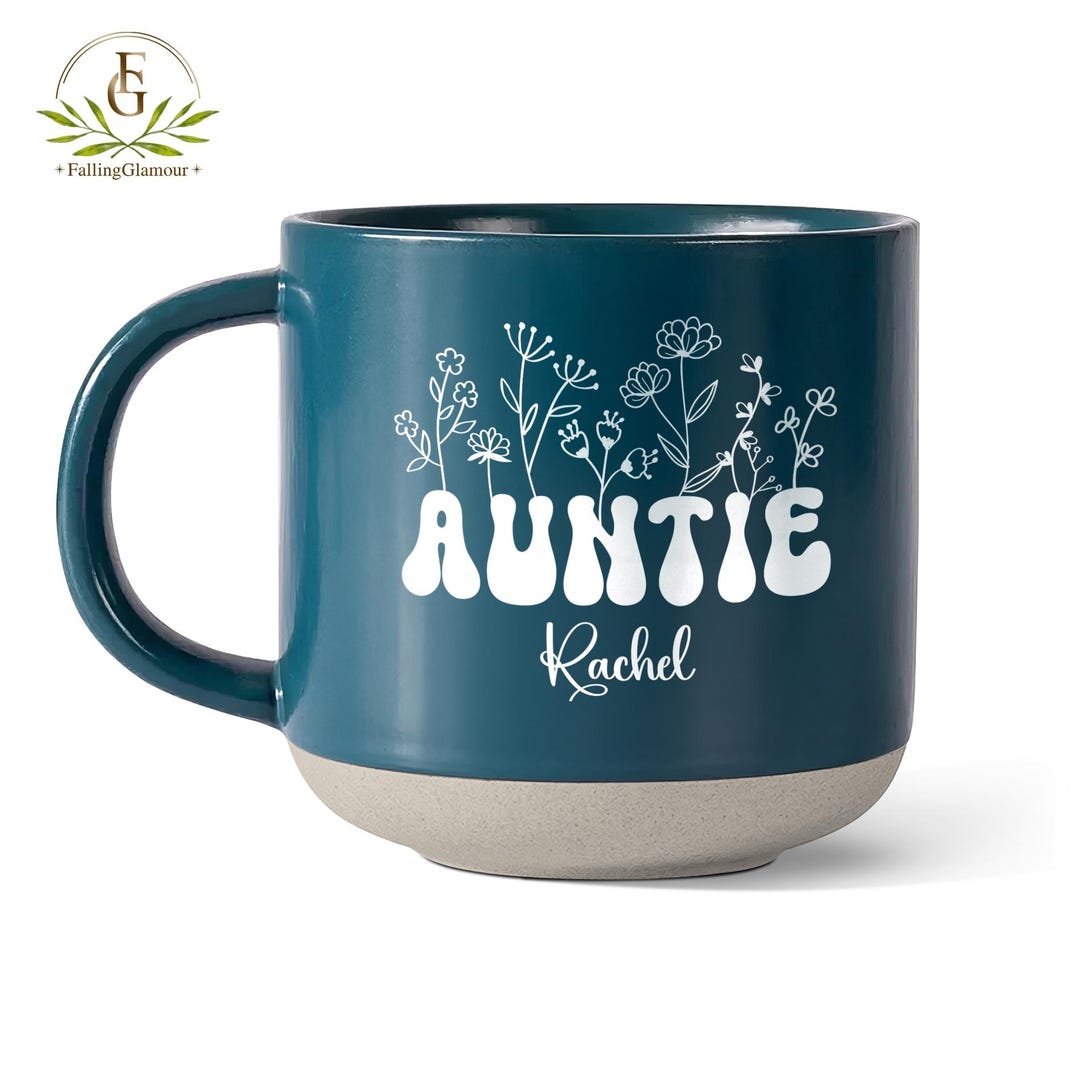 Personalized Auntie Printed Pottery Mug, Wildflowers Mug for Auntie ...