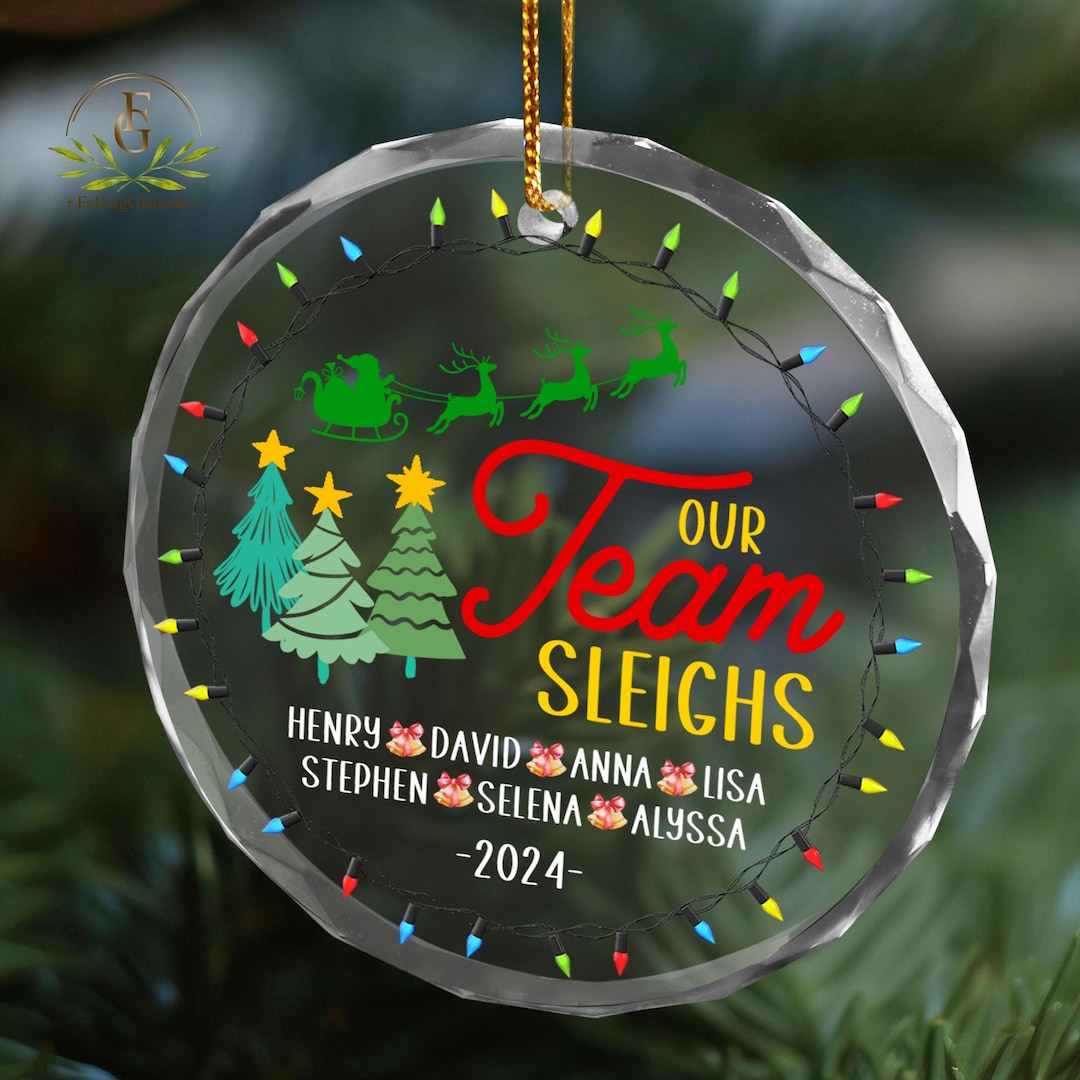 Personalized Team Ornament, Our Team Sleigh Glass Ornament, Christmas ...