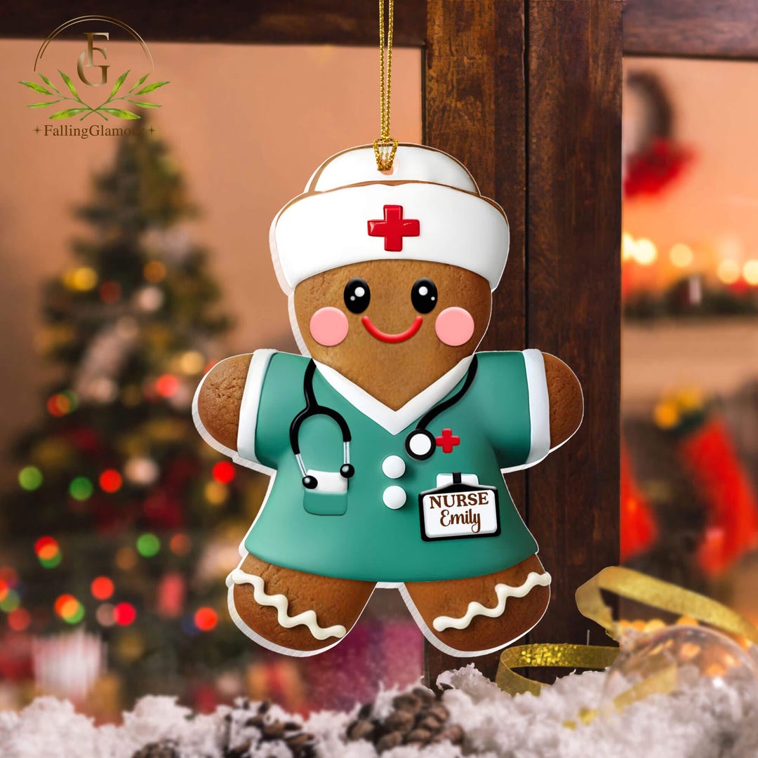 Personalized Gingerbread Nurse 2D Flat Acrylic Ornament Not 3D, Cookie ...