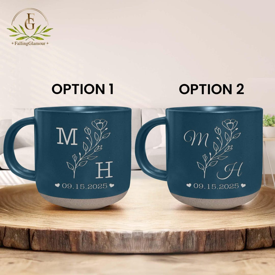 Personalised Engraved Engagement Pottery Mug, Custom Wedding Mugs ...