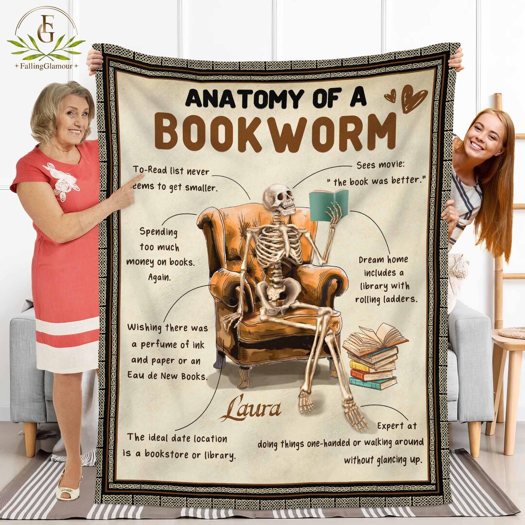 Skeleton Reading Throw Blanket, Book Blanket, Book Lover Gift, Reading ...