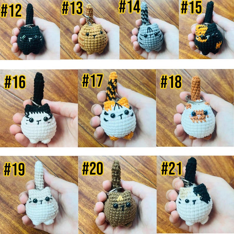 Crochet Mini Cat Keychain, Crochet Cute Cat Keychain, Handmade Mini ...