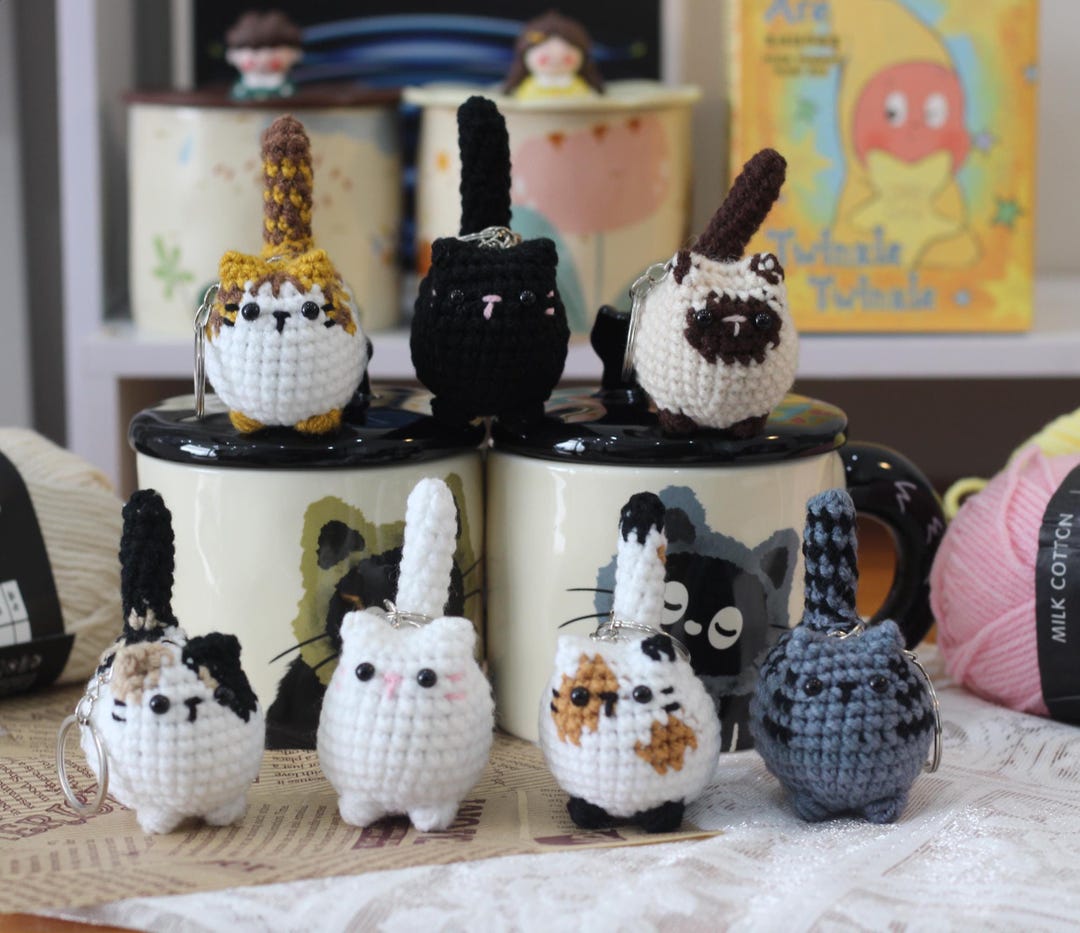 Crochet Cat Plushie Mini Animal Keychain, Handmade Mini Crochet ...