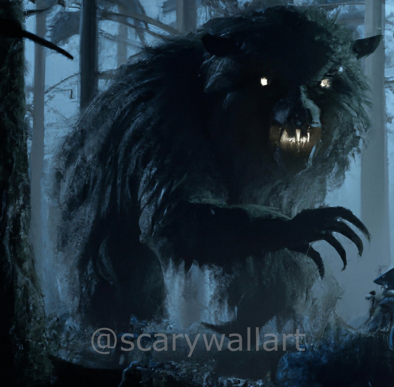 Spooky & Scary Creature in Dark Forest at Night: Creepy Wall Art ...
