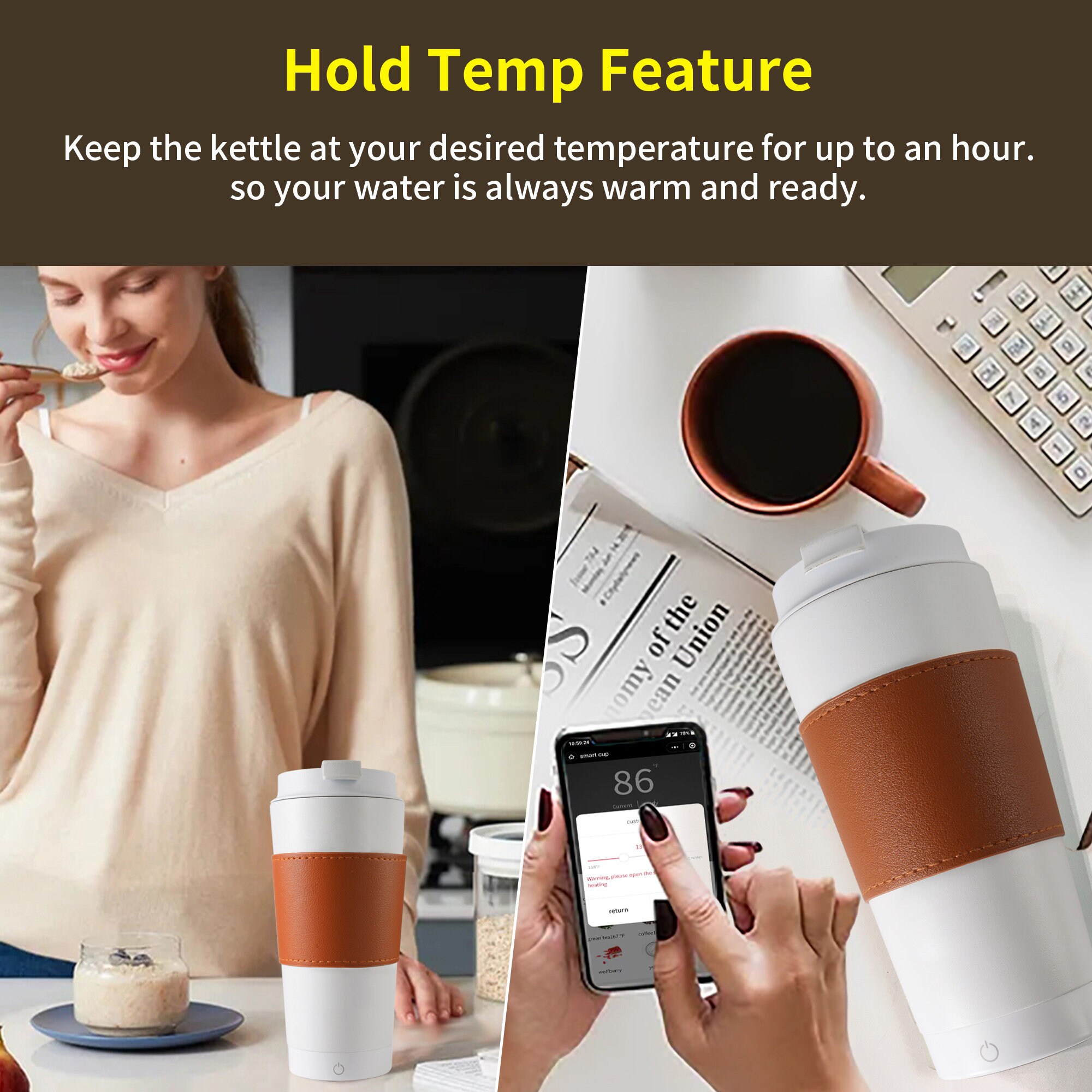 DULO 350ml Smart Electric Coffee Mug Warmer Heater Travel App Custom ...