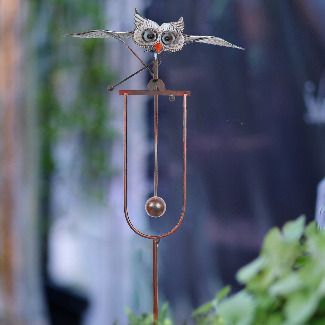 Garden Decors Kinetic Energy Metal Brown Gray Flying Owl Yard Stake ...