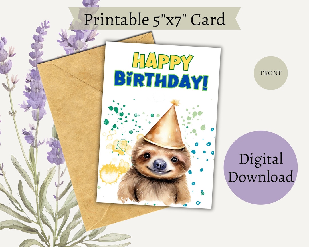 Happy Birthday Sloth Card, Cute Sloth Greeting Card, Birthday Card for ...