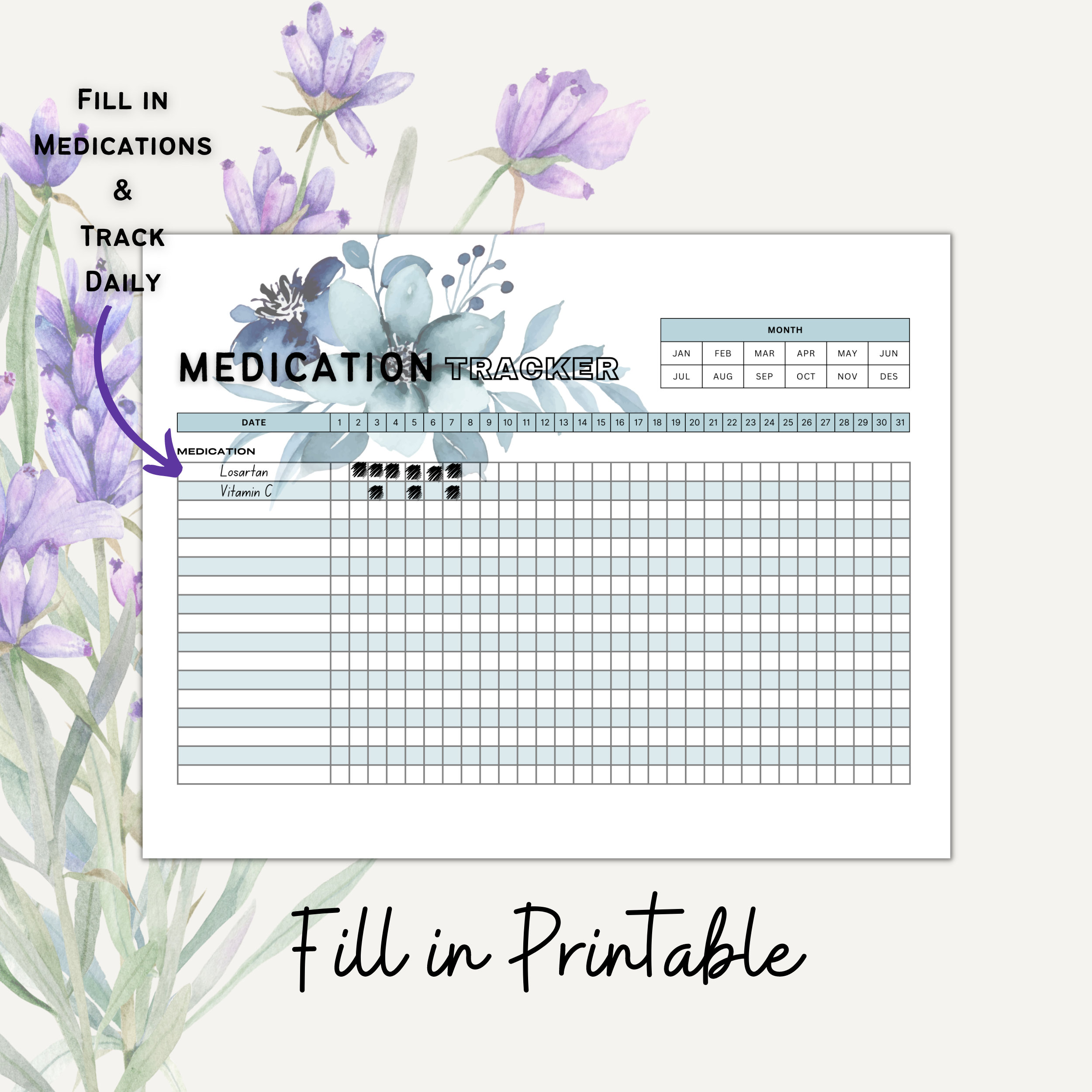 Medication Tracker Printable Worksheet for Healthy Habits Tracking for ...