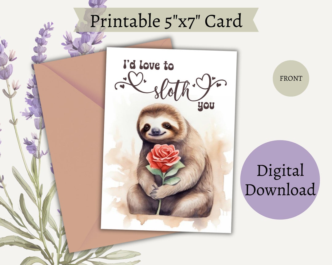 Sloth You Valentine's Day Card Instant Download Printable Card for Wife ...