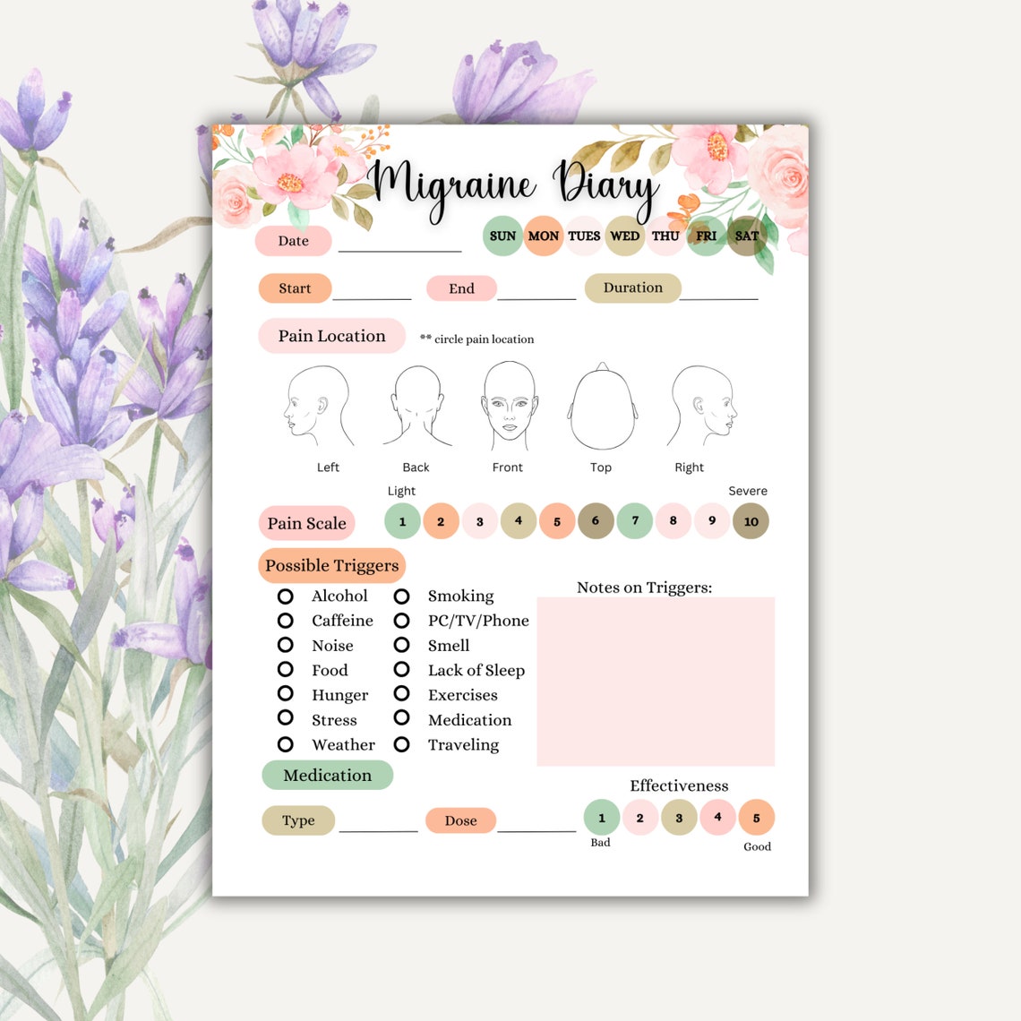 Migraine Diary, Migraine Symptom Tracker, Health Tracking Instant ...